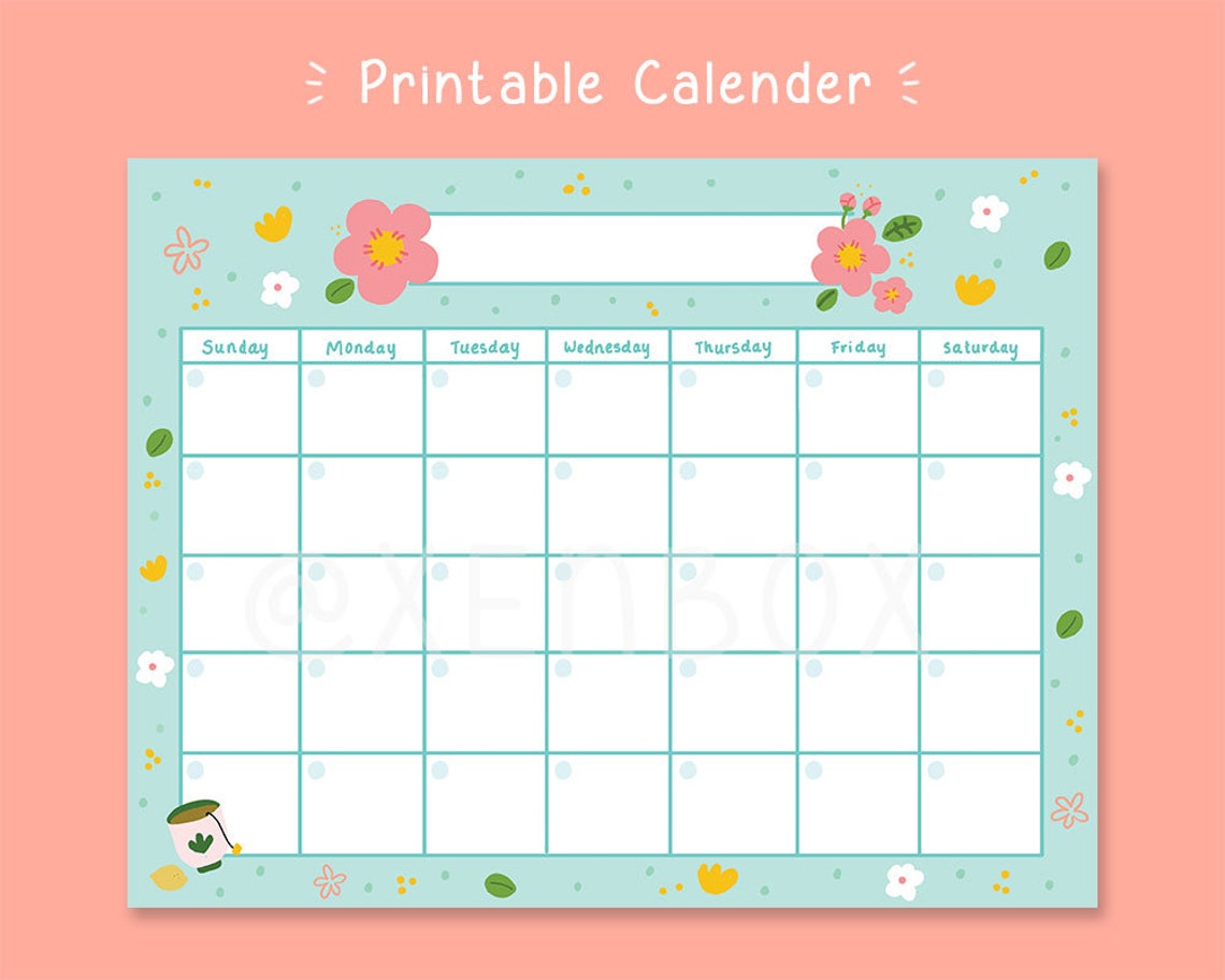 Printable Open Calendar | Instant Download | Flower Printable Calendar ...