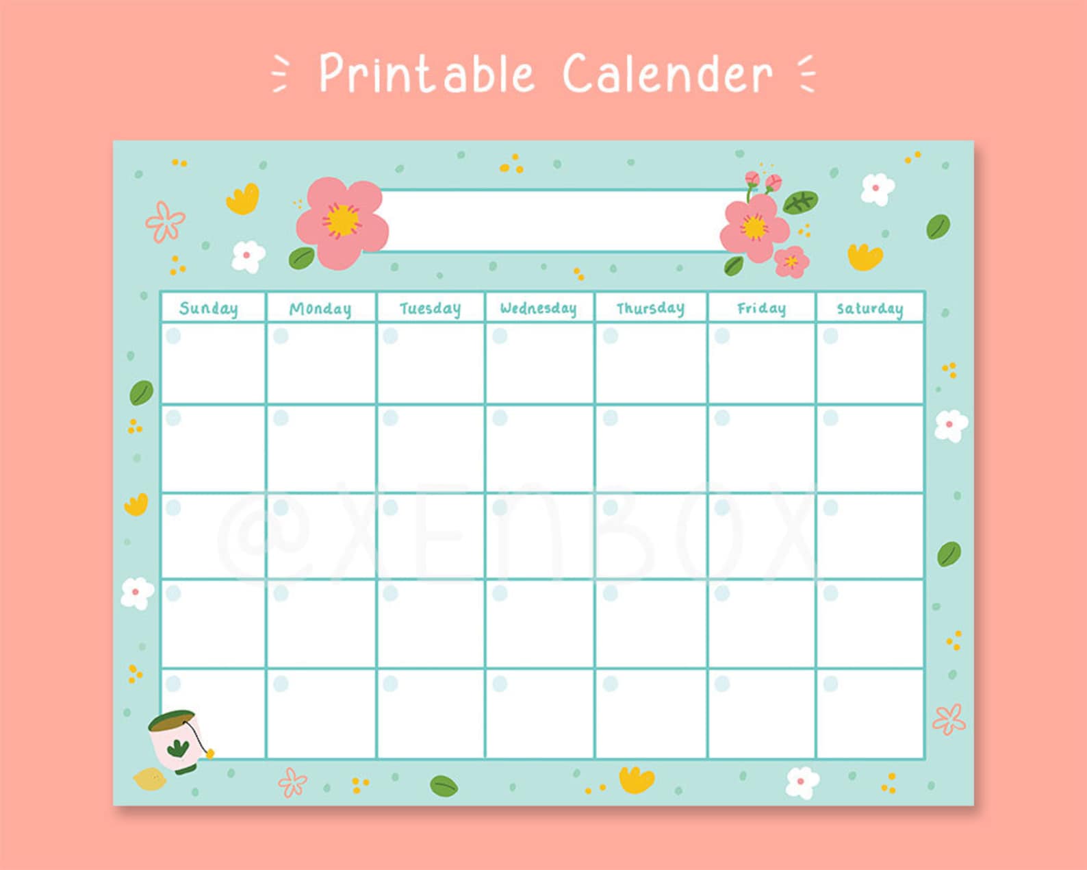 Printable Open Calendar | Instant Download | Flower Printable Calendar ...