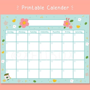 Printable Open Calendar | Instant Download | Flower Printable Calendar ...