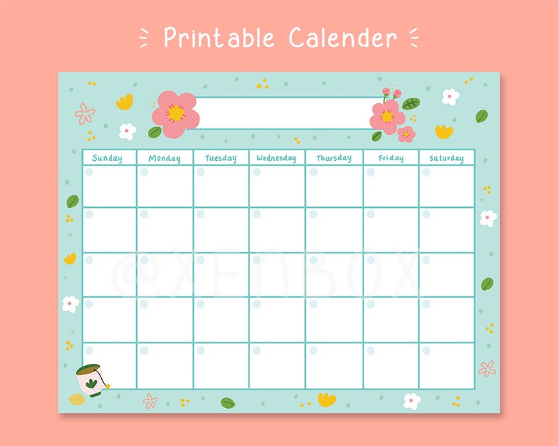 Printable Open Calendar | Instant Download | Flower Printable Calendar ...