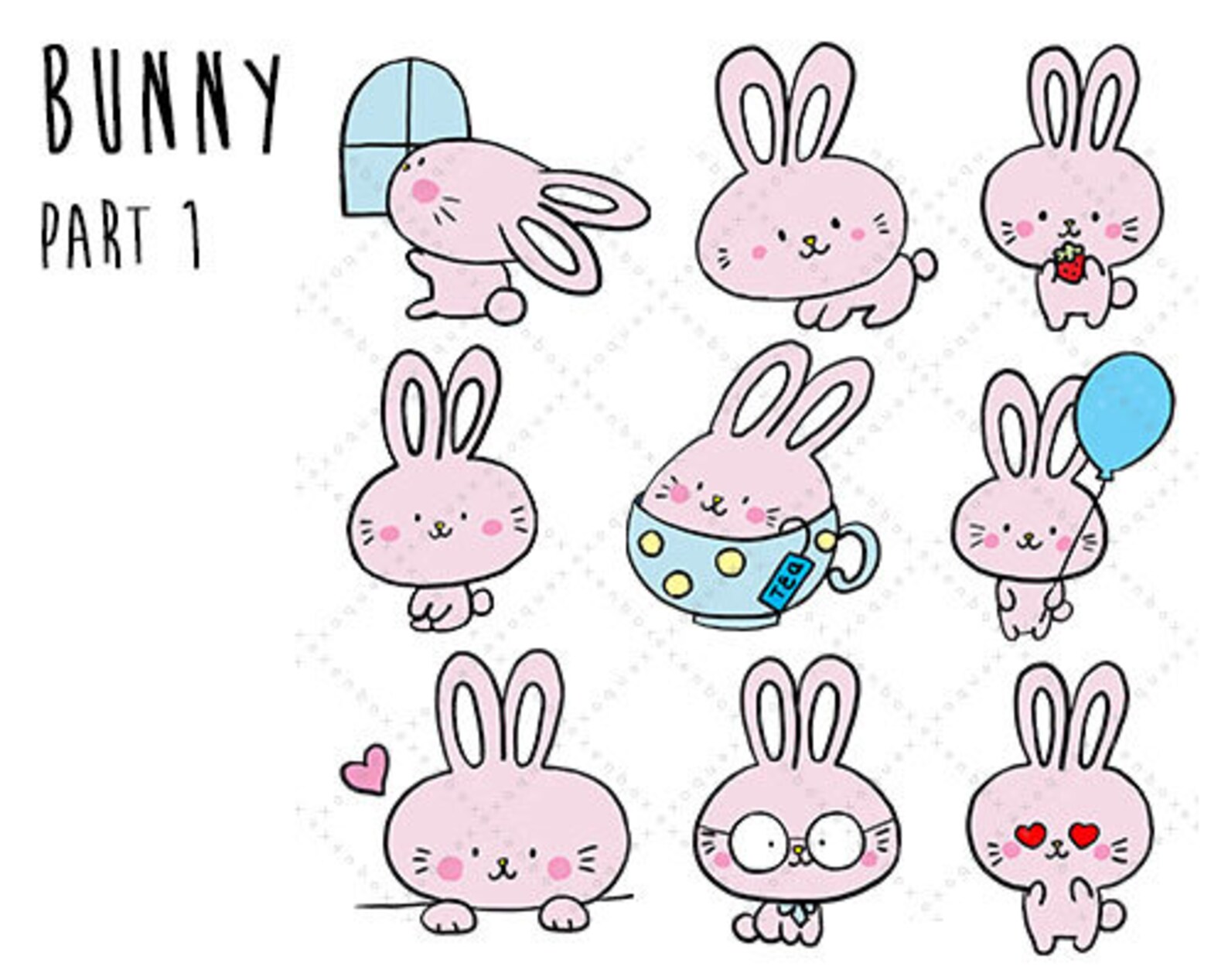 Kawaii Bunny Clipart, Cute Bunny, Bunny Clipart, Instant Download ...