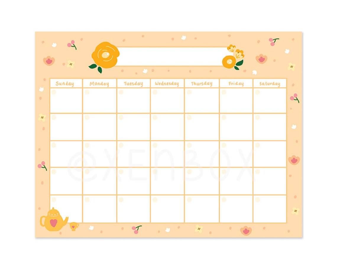 Flower Printable Calendar: Blank Monthly Planner (instant Download) - Etsy