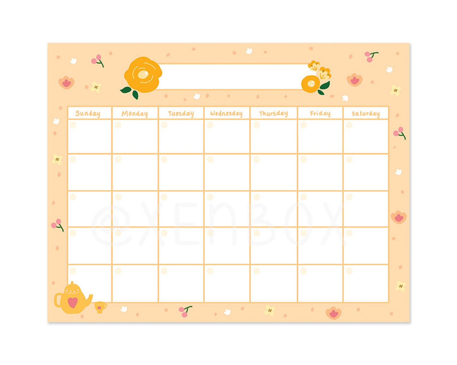 Printable Open Calendar | Instant Download | Flower Printable Calendar ...