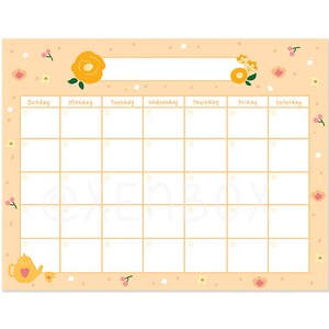 Printable Open Calendar | Instant Download | Flower Printable Calendar ...