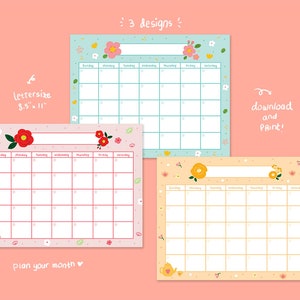 Printable Open Calendar | Instant Download | Flower Printable Calendar ...