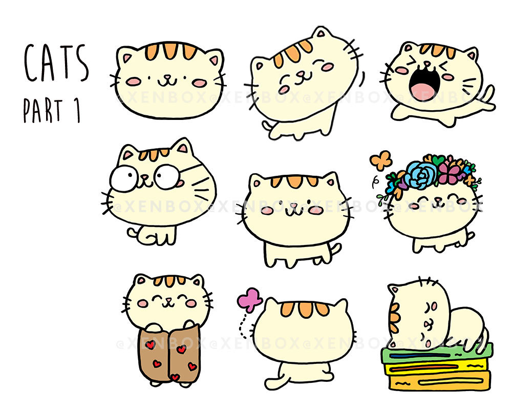 Kawaii Cat Clipart, Cute Cats, Cats Clipart, Instant Download 300dpi ...