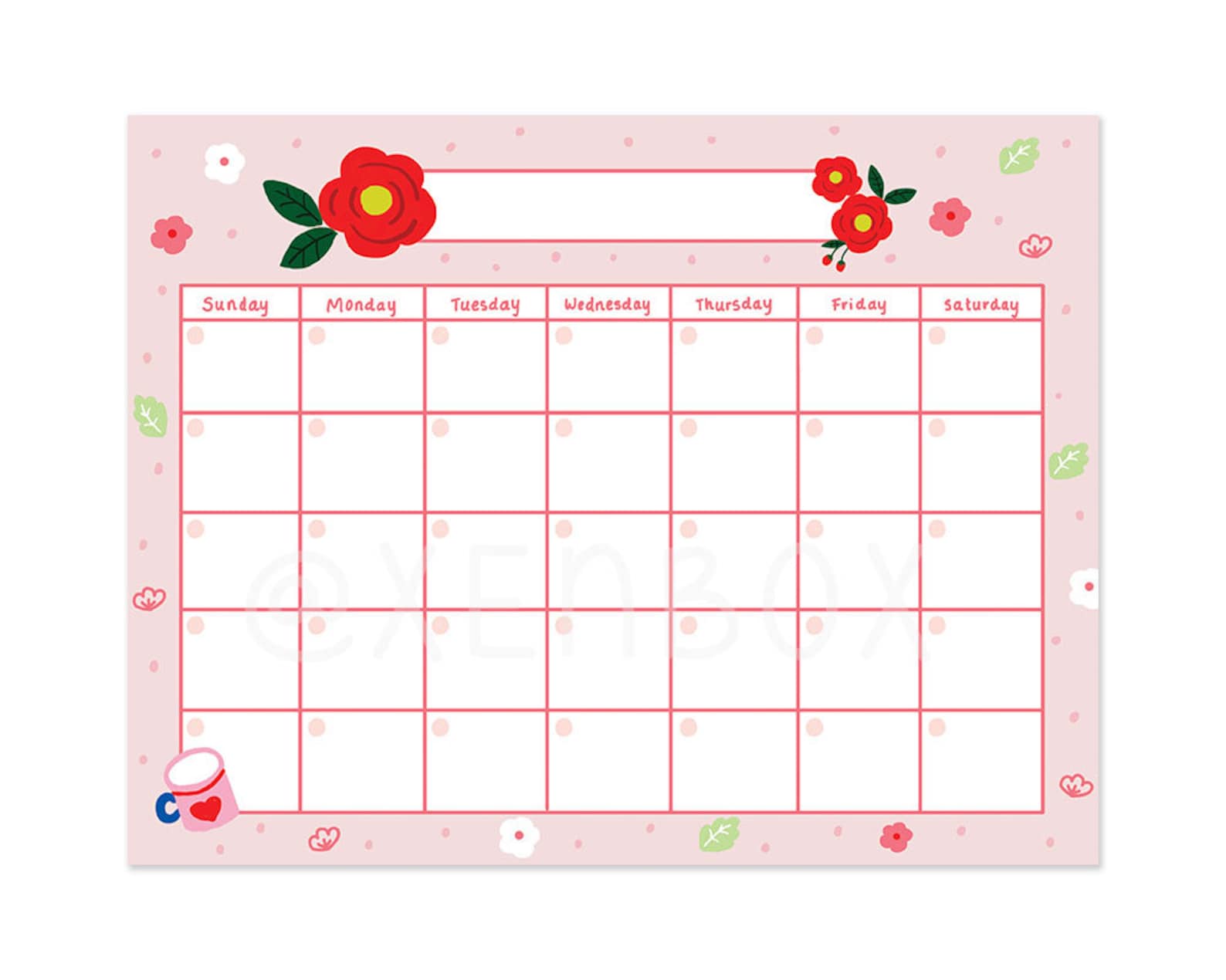 Printable Open Calendar | Instant Download | Flower Printable Calendar ...