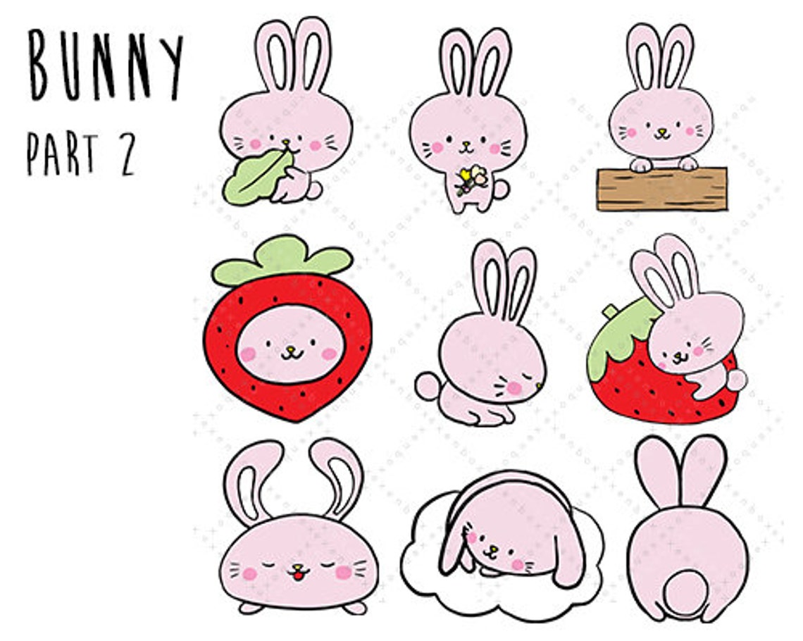 Kawaii Bunny Clipart, Cute Bunny, Bunny Clipart, Instant Download ...