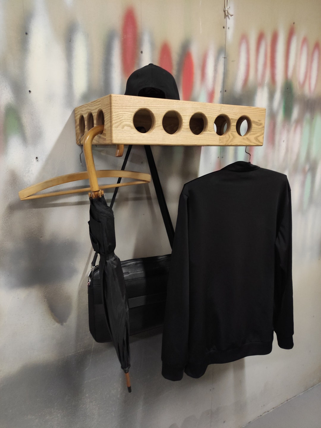 Wooden Coat & Hat Rack , Rack With Shelf and Wood Hooks , Umbrella ...