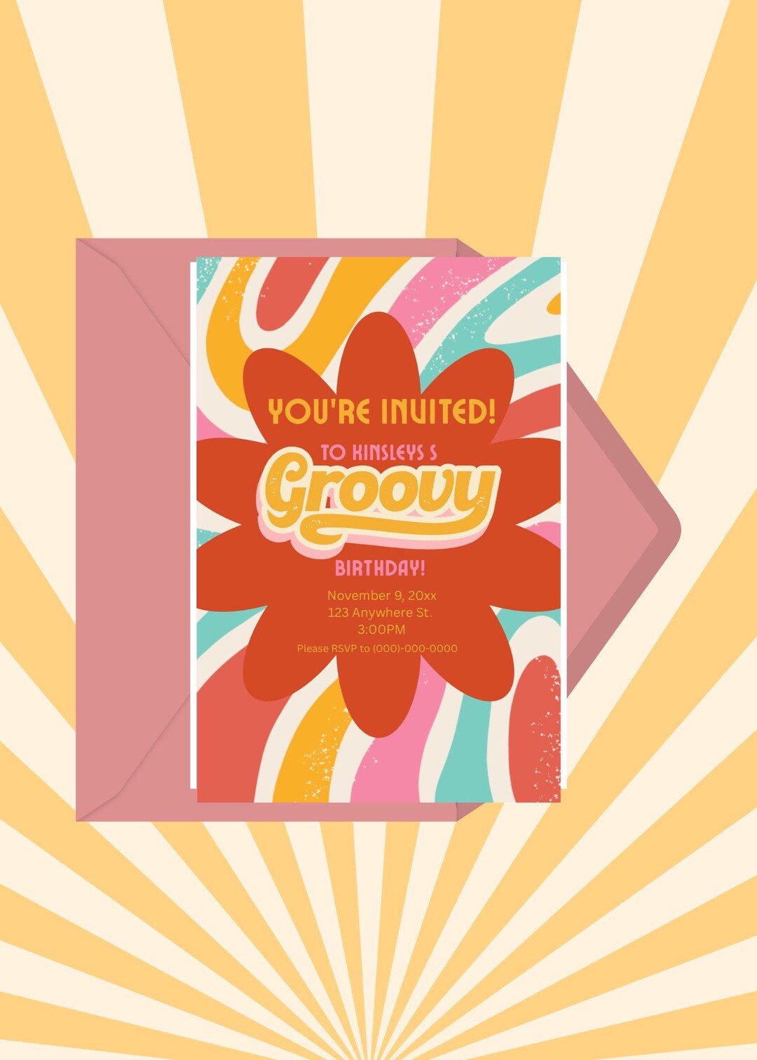 Groovy Retro Customizable Invitation - Etsy