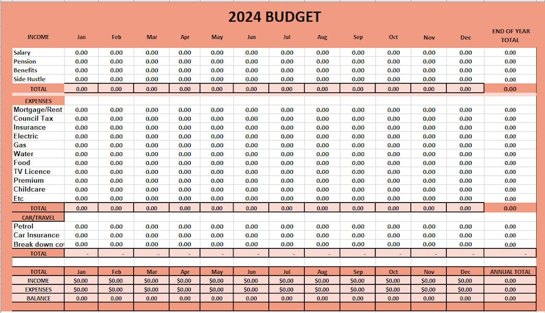 NEW! 2024 Monthly Budget Spreadsheet - Annual Budget Spreadsheet ...