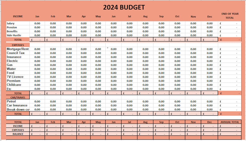 NEW! 2024 Monthly Budget Spreadsheet - Annual Budget Spreadsheet ...