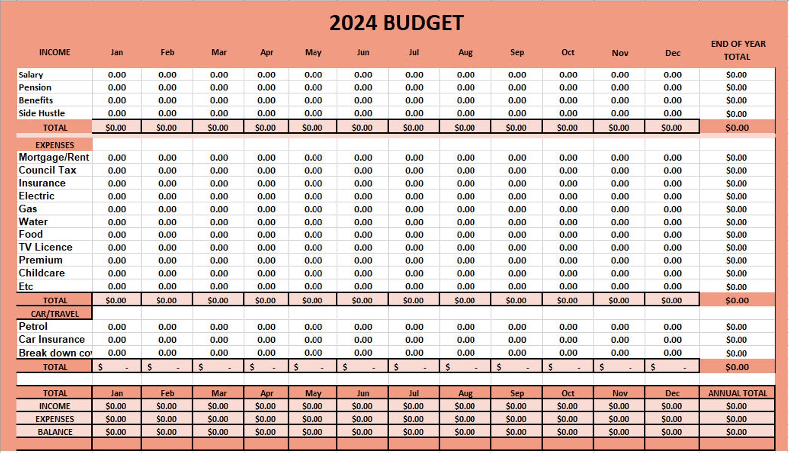 NEW! 2024 Monthly Budget Spreadsheet - Annual Budget Spreadsheet ...