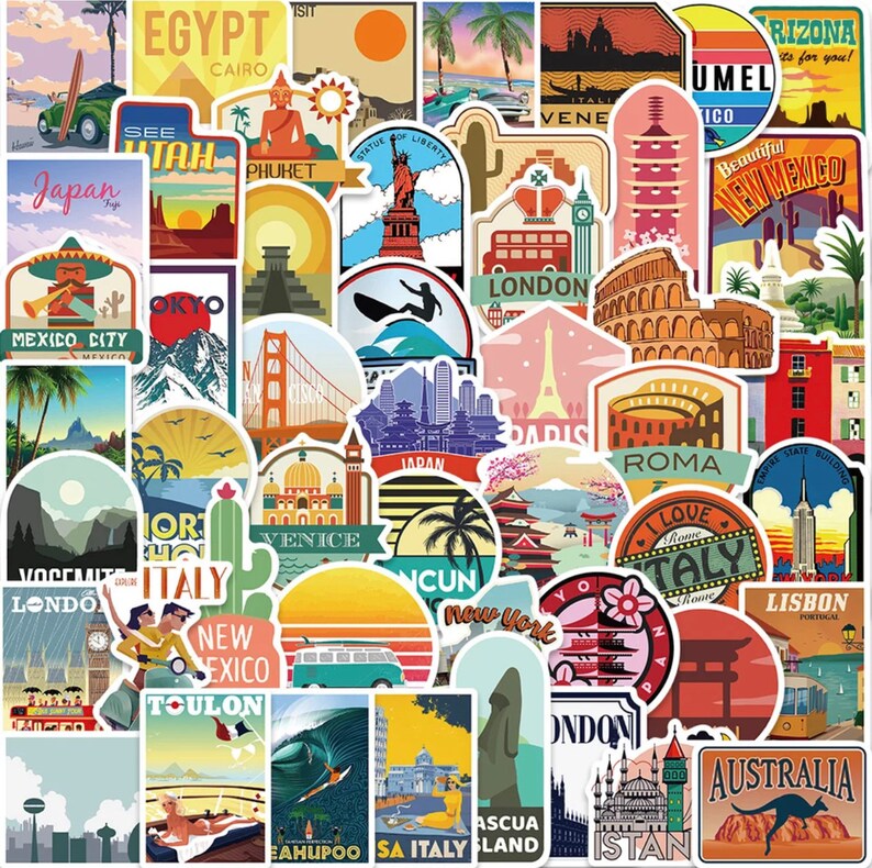 25 New Global Travel City Landscape Stickers Decal DIY Phone Laptop ...