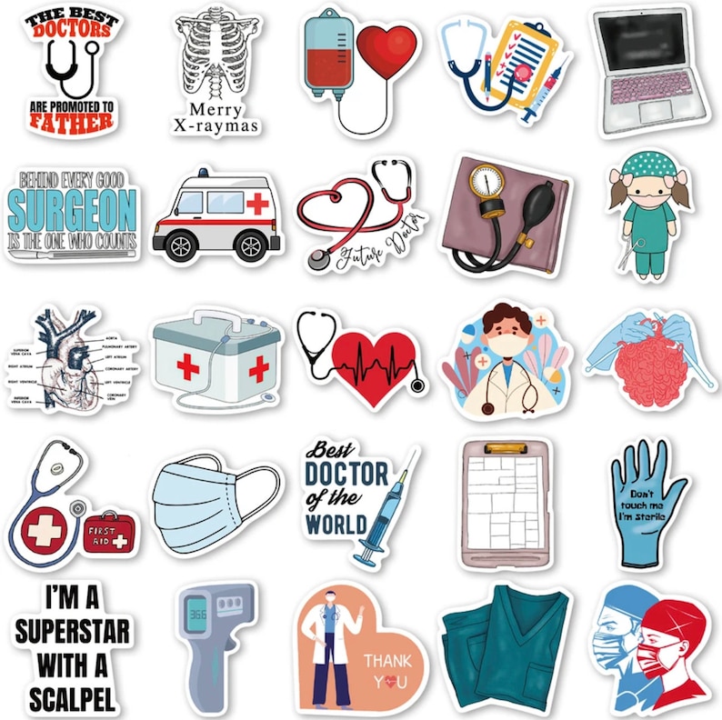 25 Doctor,nurse, Hospital, Stethoscope Stickers Waterproof Vinyl Decal ...