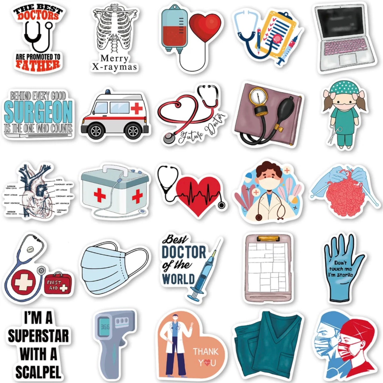 25 Doctor,nurse, Hospital, Stethoscope Stickers Waterproof Vinyl Decal ...