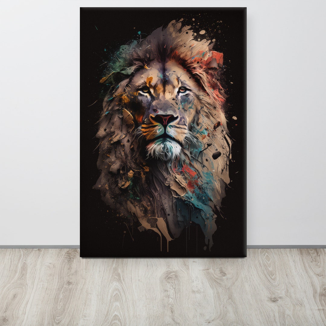 El Leon: Bold Paint Splatter Collage on Canvas Available in - Etsy
