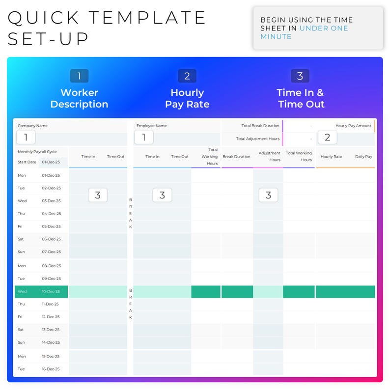 Payroll Timesheet | Employee Time Tracker | Hourly Pay Calculator ...