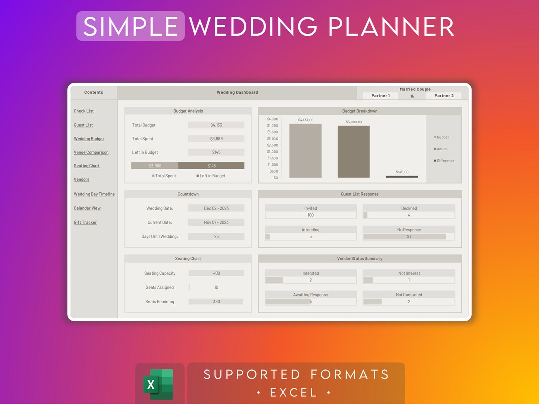 Wedding Planner Spreadsheet Excel Wedding Planning Checklist Wedding ...