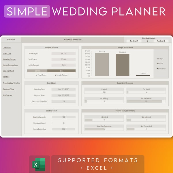 Excel Wedding Planner - Etsy