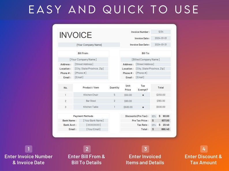 PDF Invoice Template | Business Form | Printable Bill | Editable ...