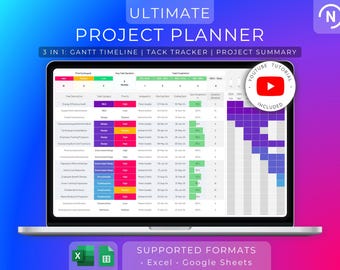 Project Planner, Project Tracker, Project Management Template, Gantt Chart, Project Manager ...