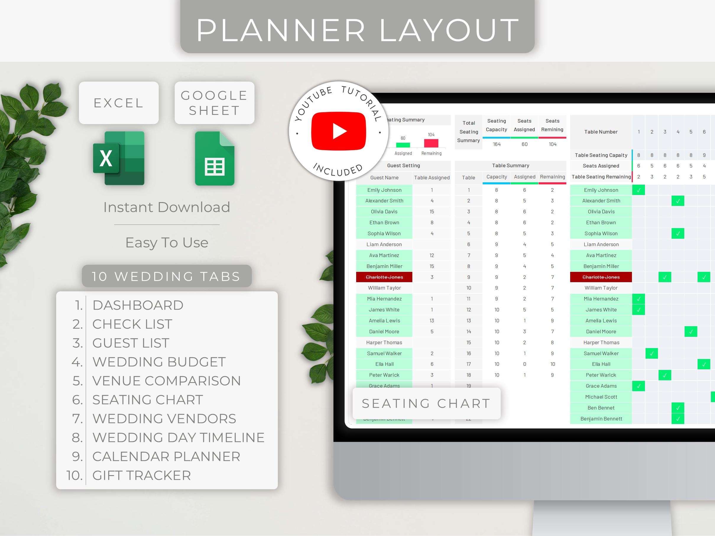Wedding Planner Excel & Goole Sheets Planning Spreadsheet Spending ...