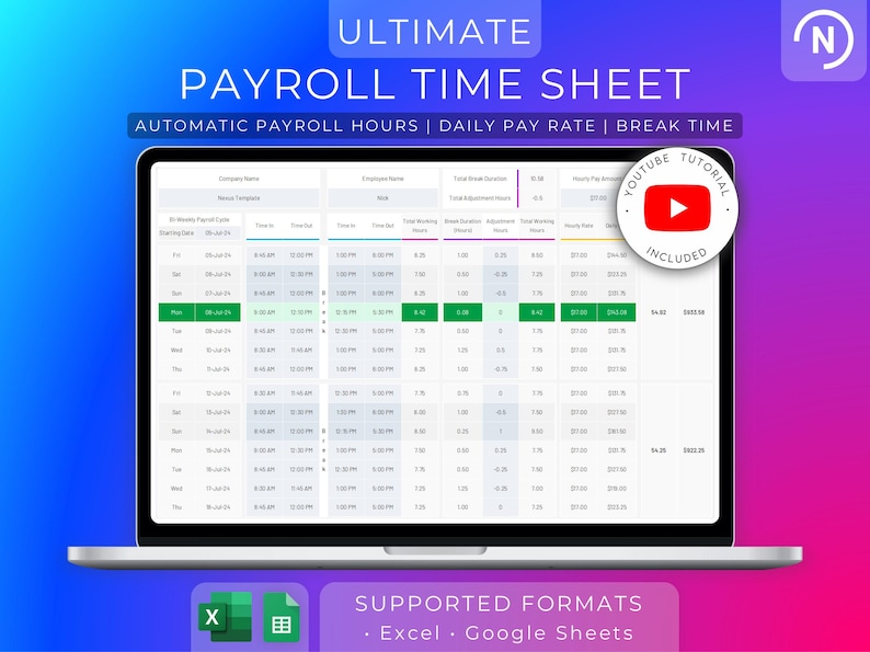 Payroll Timesheet | Employee Time Tracker | Hourly Pay Calculator ...