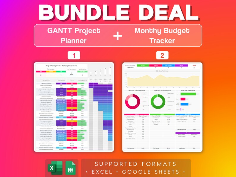 Bundle Deal Multi Project Tracker Monthly Budget Tracker GANTT Planning ...