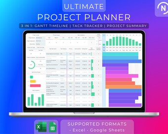 Gantt Chart Google Sheets Excel Spreadsheet Project Planner Project Management Automated Project ...