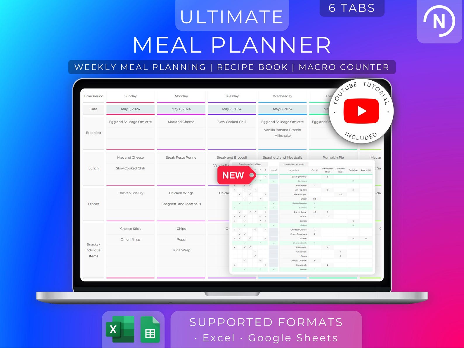 Weekly Meal Planner | Recipe Book | Grocery List | Macro Calorie ...