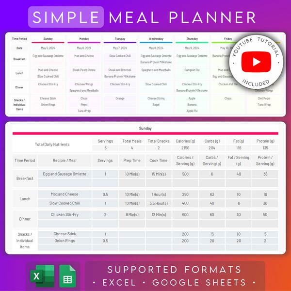 Excel Recipe and Shopping List - Etsy