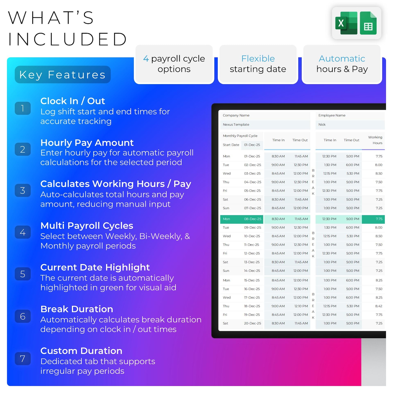 Payroll Timesheet | Employee Time Tracker | Hourly Pay Calculator ...
