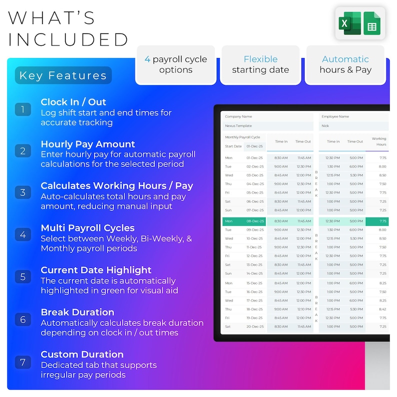 Payroll Timesheet | Employee Time Tracker | Hourly Pay Calculator ...