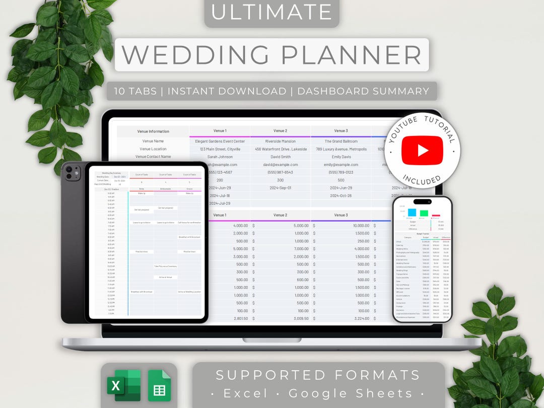 Wedding Planner Excel & Goole Sheets Planning Spreadsheet Spending ...