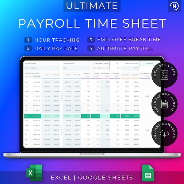 Payroll Excel Sheets - Etsy
