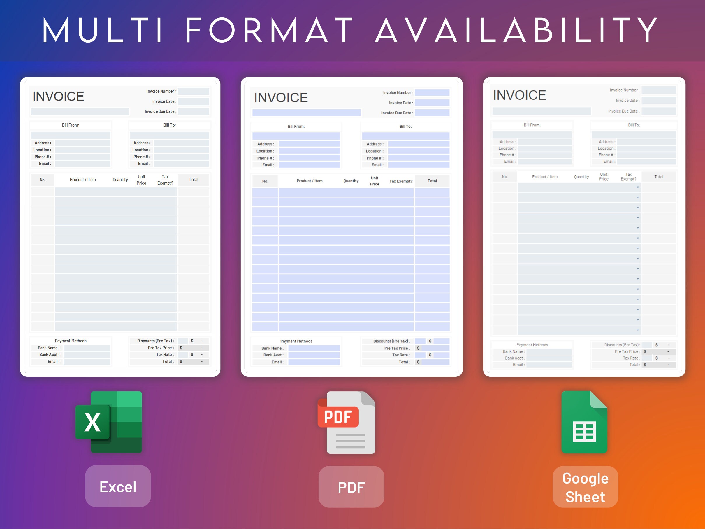 Pdf Invoice Template Business Form Printable Bill Editable