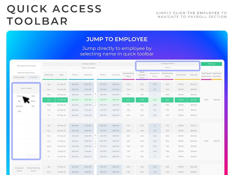 Multi-employee Payroll Timesheet | Time Tracker | Monthly Pay ...