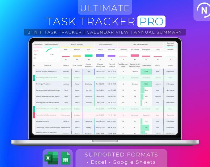 Excel Calendar Based Task List, Task Management Automated, Download Template, Task Tracker and ...