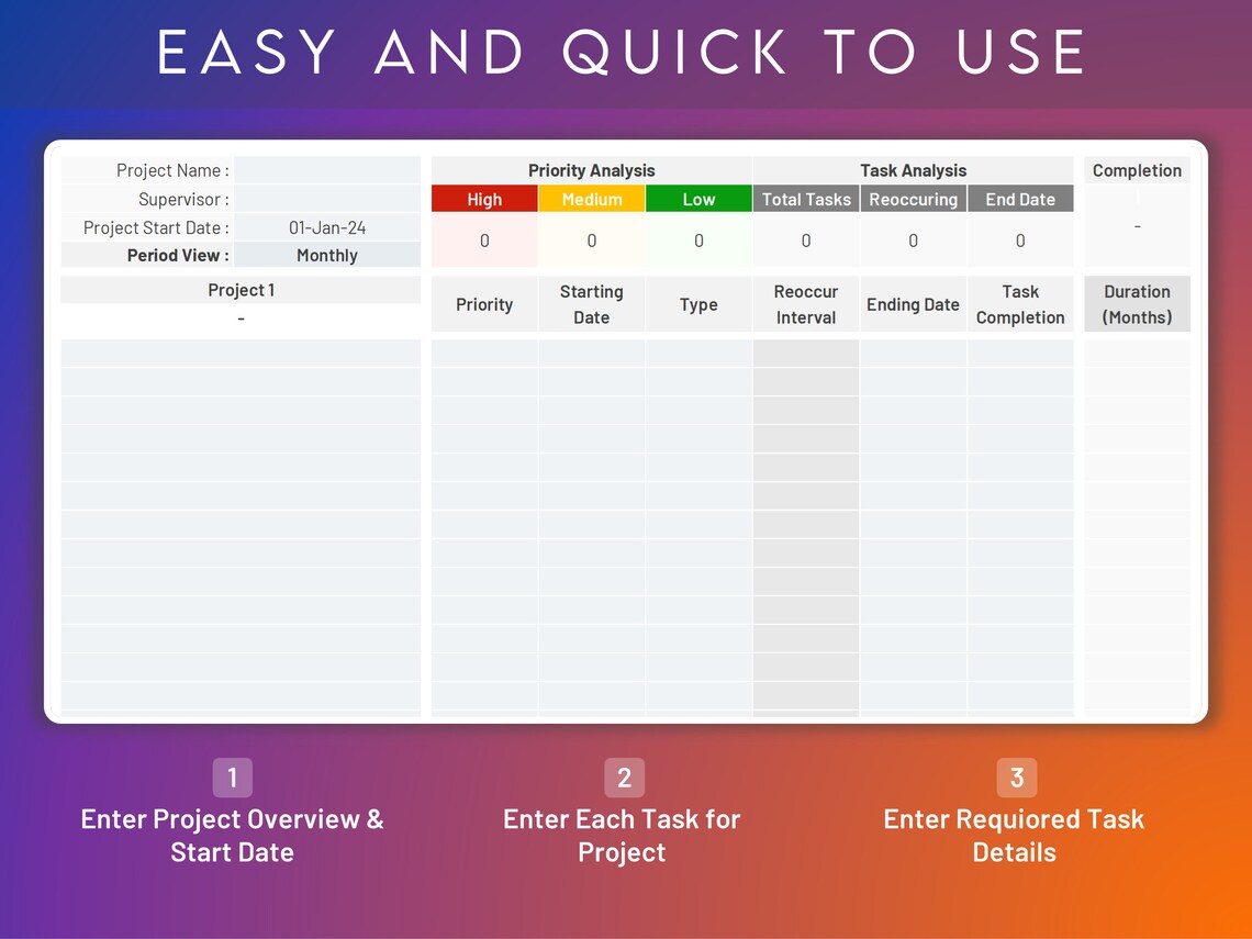 Excel Project Planner GANTT Chart Excel Template Multi Project Tracker ...