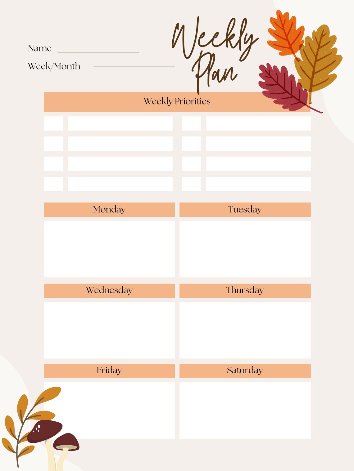 Fall Themed Weekly Planner, Weekly Planner, Fall Themed Planner, Fall ...