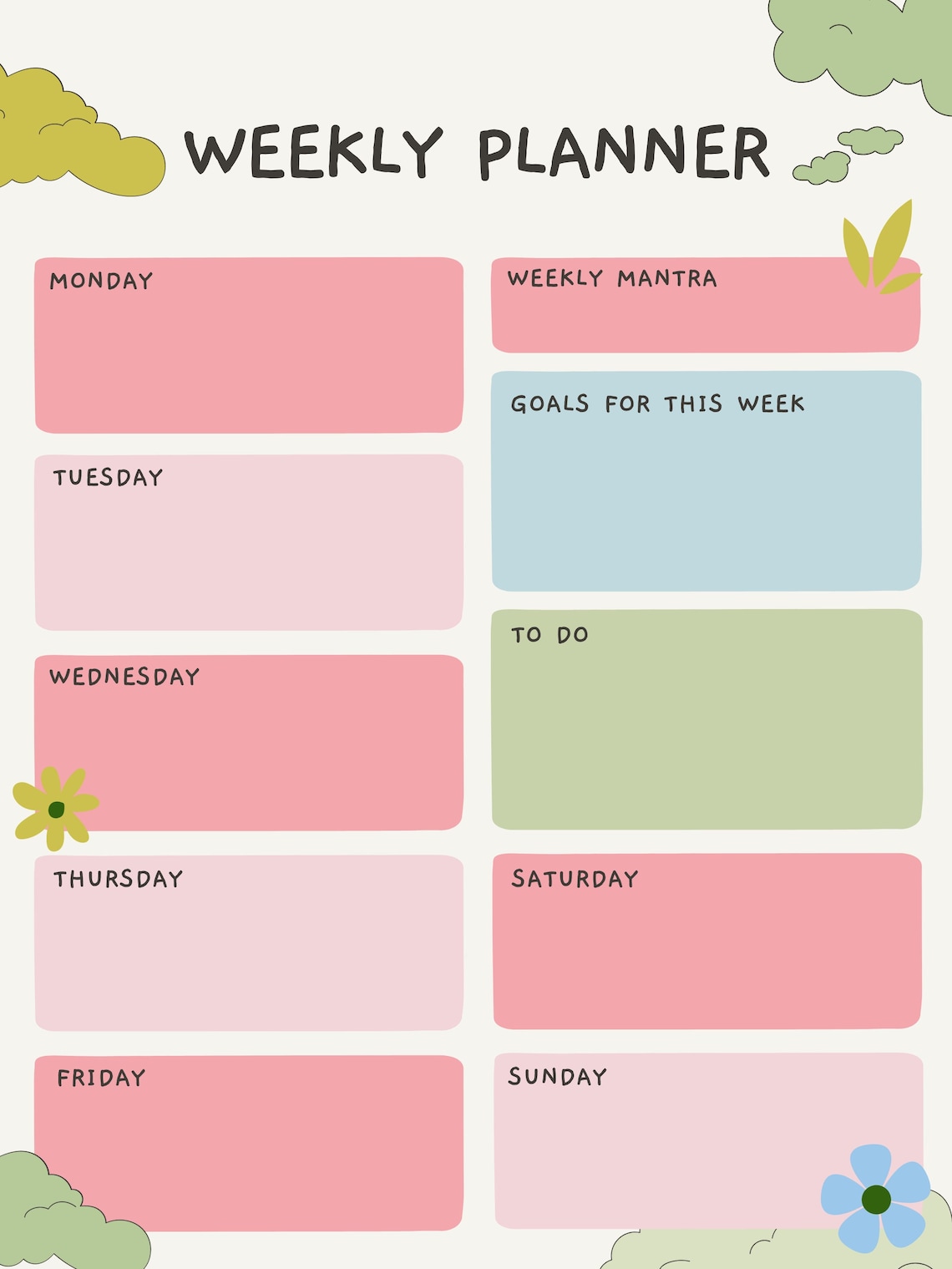 Weekly Planner, Printable Weekly Planner, Colorful Weekly Planner ...