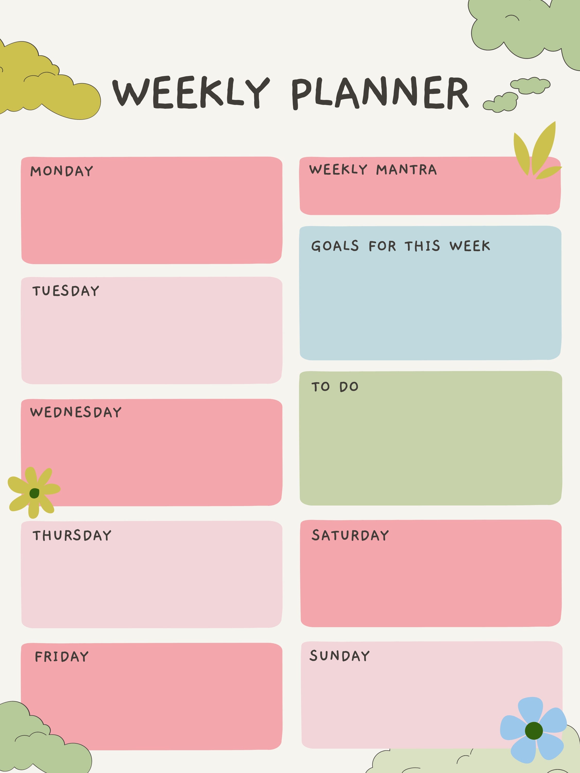 Weekly Planner, Printable Weekly Planner, Colorful Weekly Planner ...