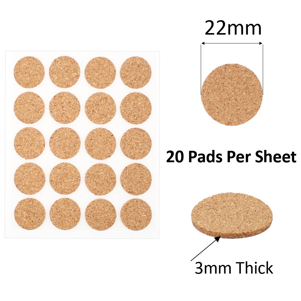 22mm 7/8 Round Self Adhesive Cork Pads 20 Pads per Sheet Ideal for ...