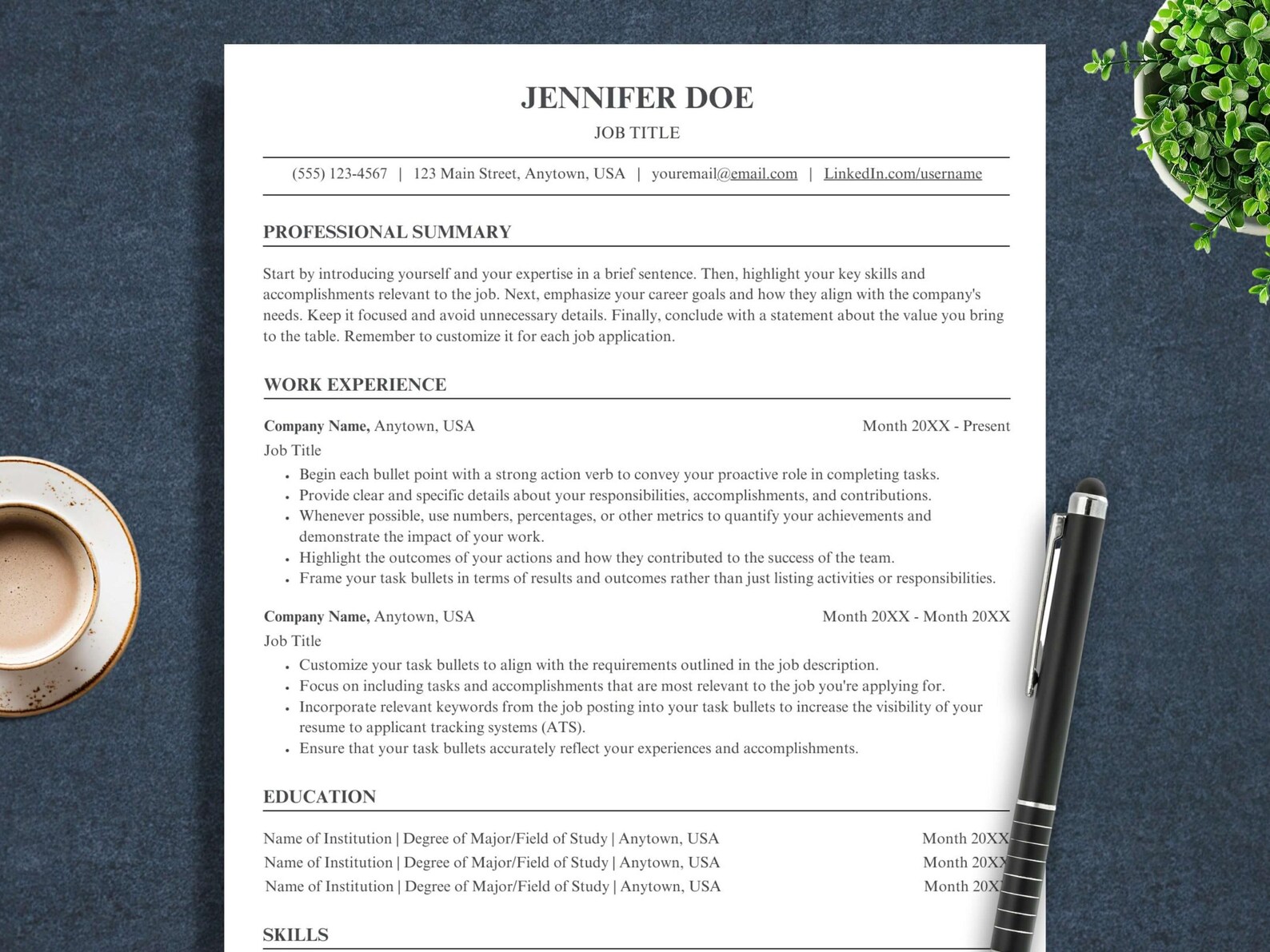 ATS Friendly Resume Template for Word, Google Docs and Canva, ATS CV ...