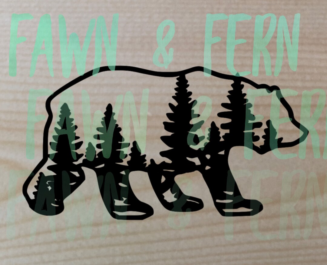 Bear Outline Sticker, Pine Tree Sticker, Bear With Pine, Holographic ...