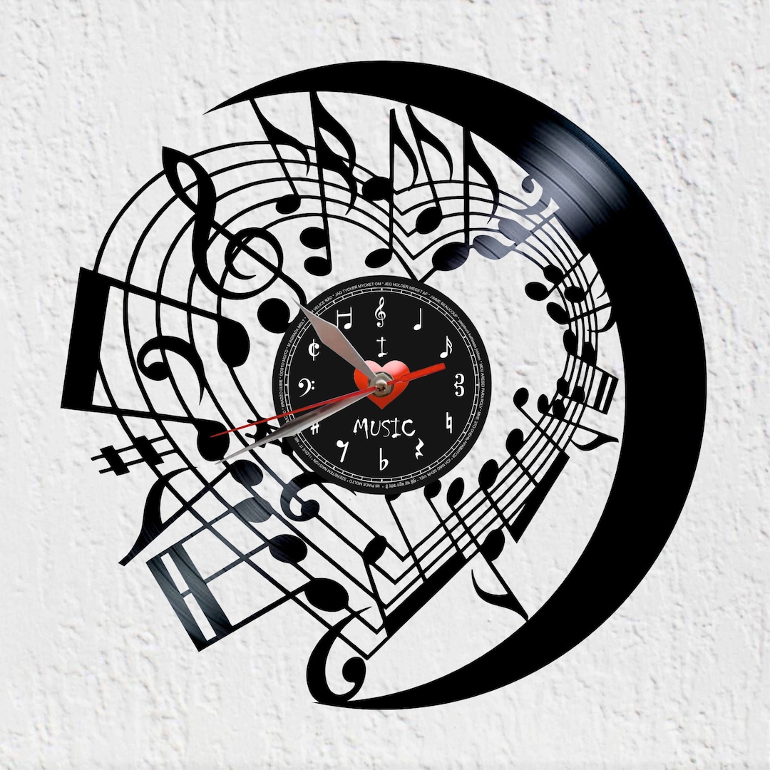 Large Wall Clock I Love Music Rock Pop Jazz Classic Musical Notes Sun ...