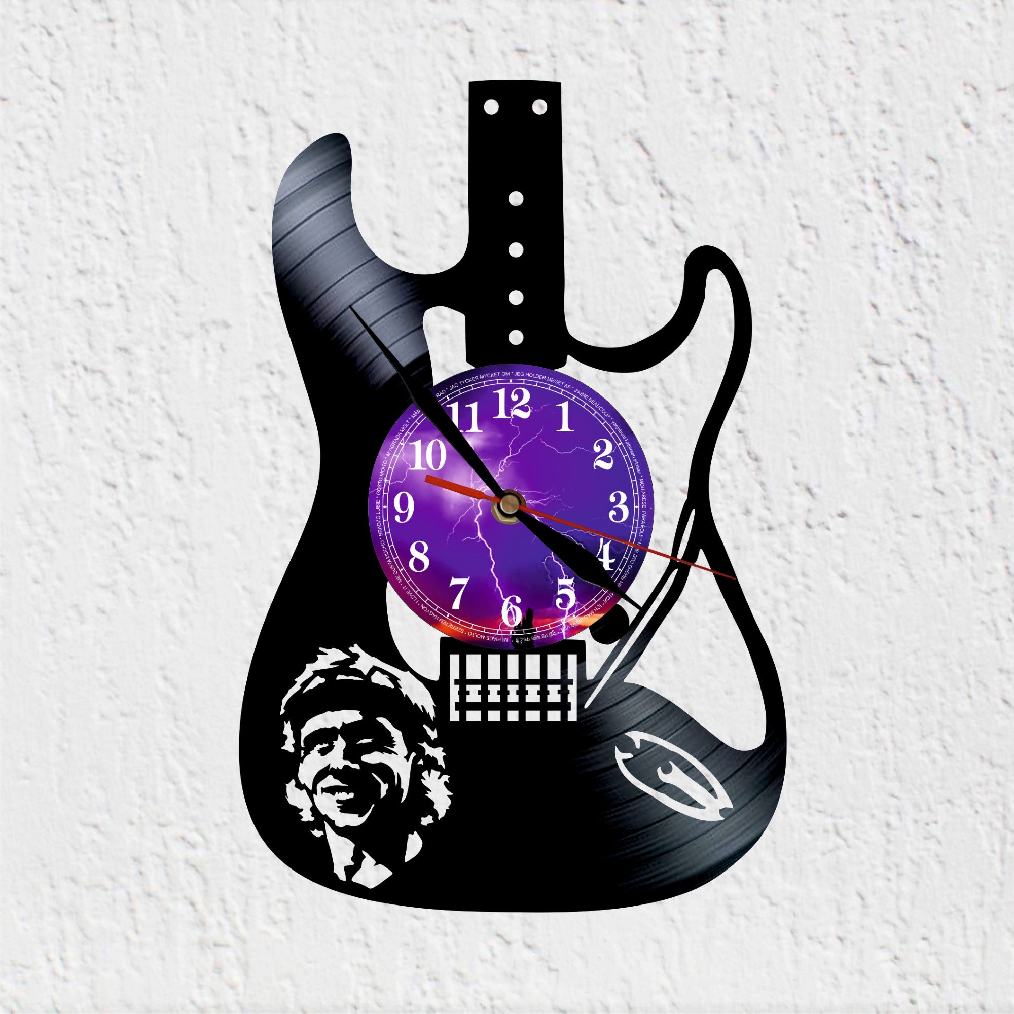 Large Size Wall Clock Electric Guitar Shape Blues Rock Country Rock ...