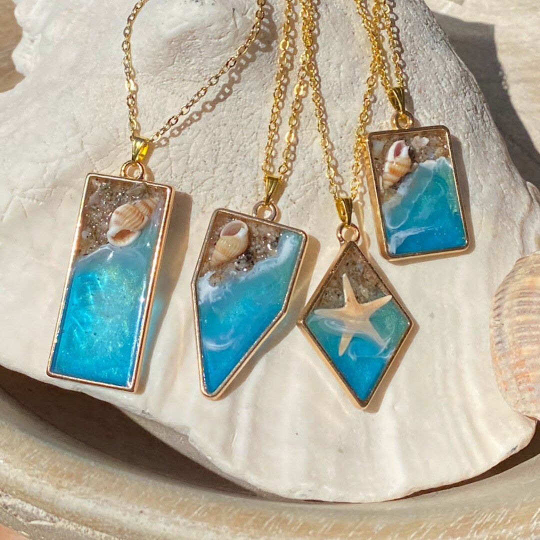 Beach Inspired Pendants in Golden Bezels Sparkle in the Sunshine and ...