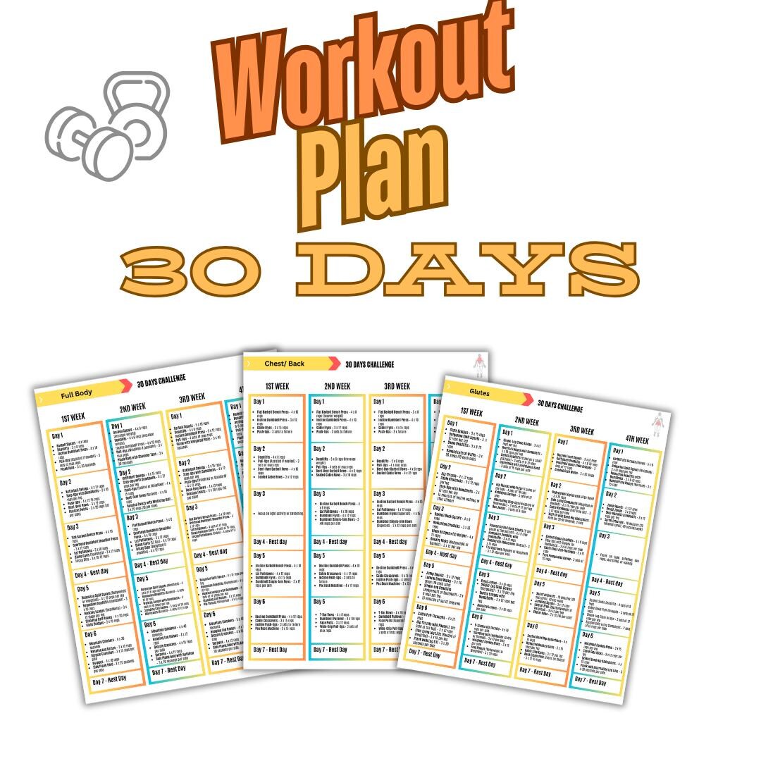 30 Days Workout Planner/ Bundle of 5 Different Workout Plans/ Instant ...